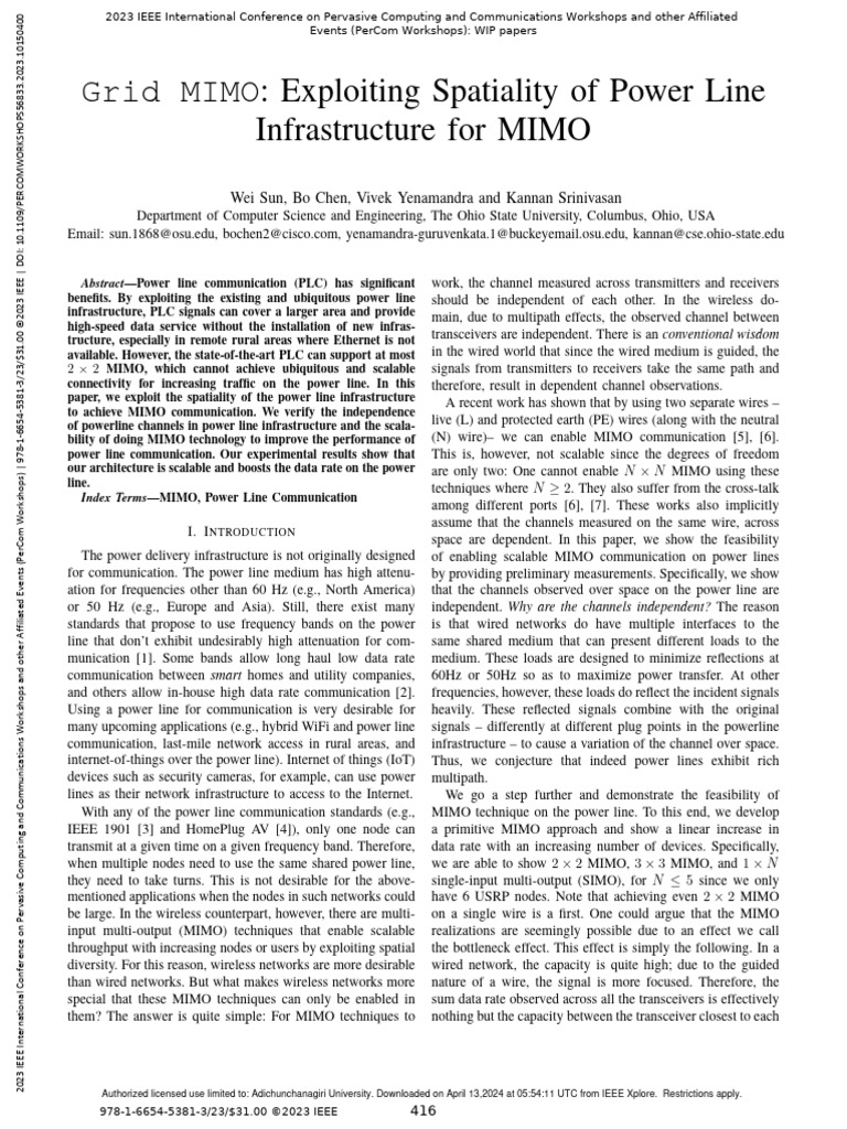 Grid MIMO Exploiting Spatiality of Power Line Infrastructure For MIMO | PDF | Mimo | Computer ...