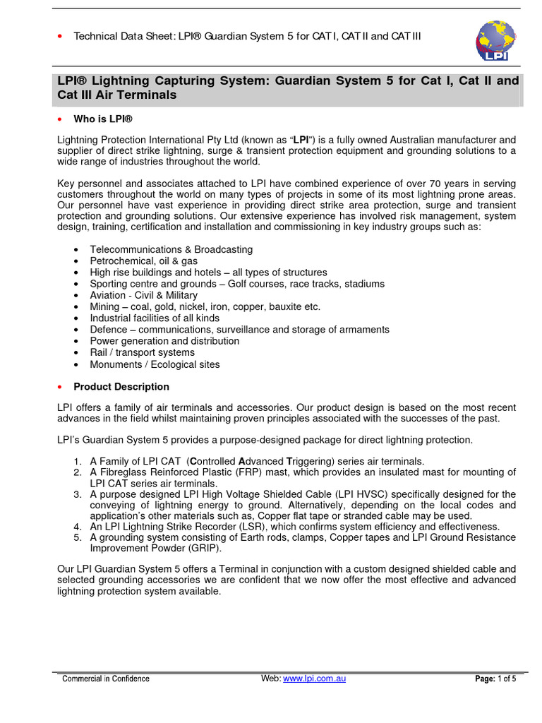 Technical Data Sheet LPI® Guardian System 5 For CATI CATII and CATIII ...