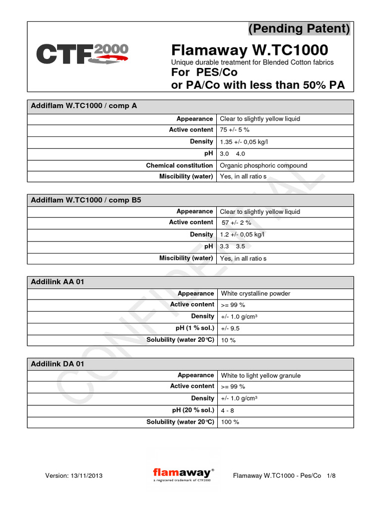 Addiflam W.TC1000 Comp A TDS | PDF | Textiles | Water