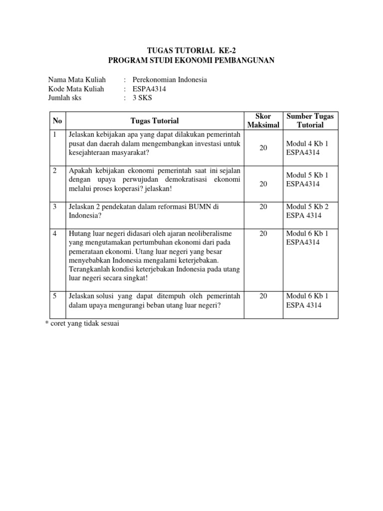 Tugas Tutorial 2 - ESPA4314 Perekonomian Indonesia Umi Nur Laila | PDF | Ilmu Sosial
