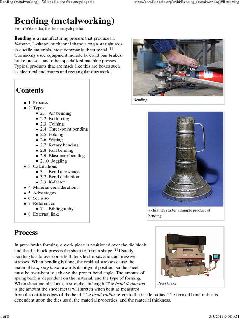 Bending (Metalworking) - Wikipedia, The Free Encyclopedia | PDF ...