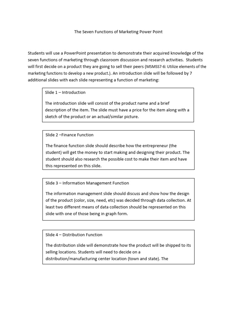 The Seven Functions of Marketing Power Point Requirements and Rubric ... The Seven Functions of Marketing Power Point Requirements and Rubric ...