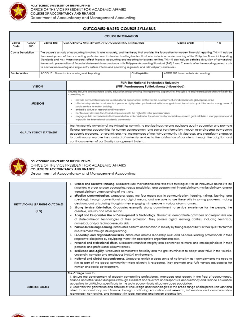 Syllabus CAF - ACCO-103 - Conceptual-Framework-and-Accounting-Standards | PDF | International ...