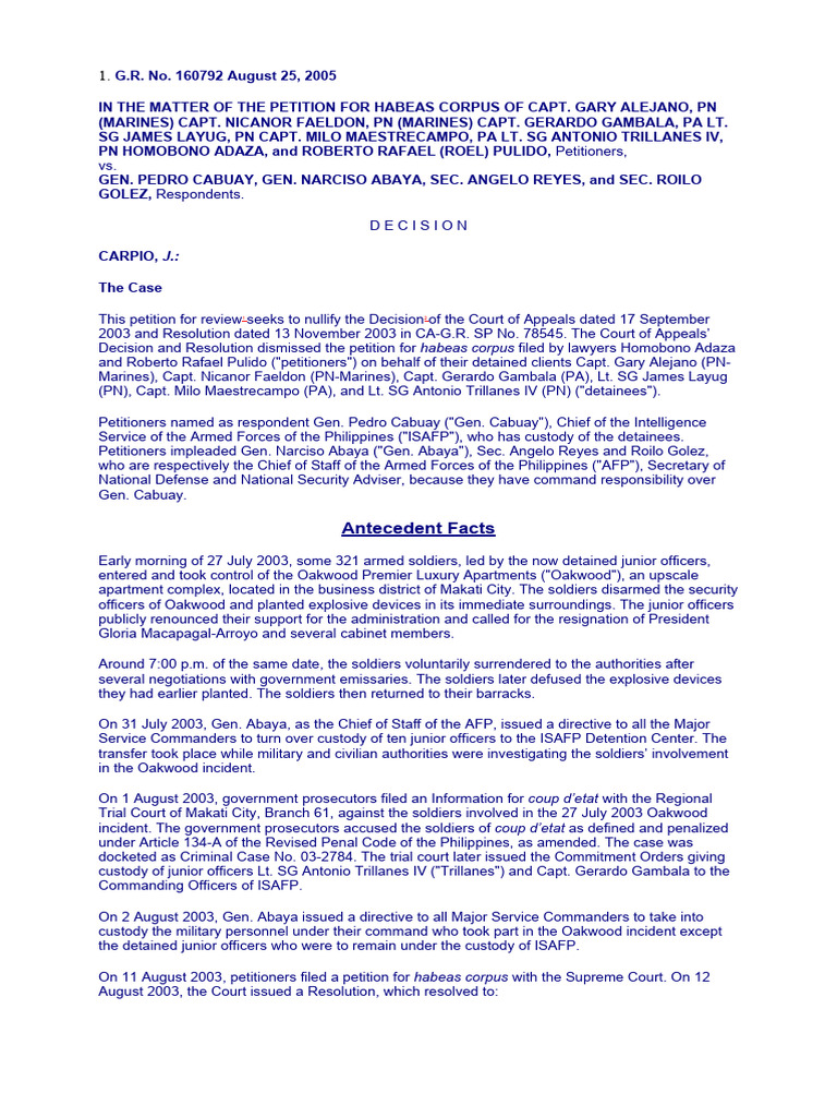 Consti Finals Case - Full Text | PDF | Habeas Corpus | Detention (Imprisonment)