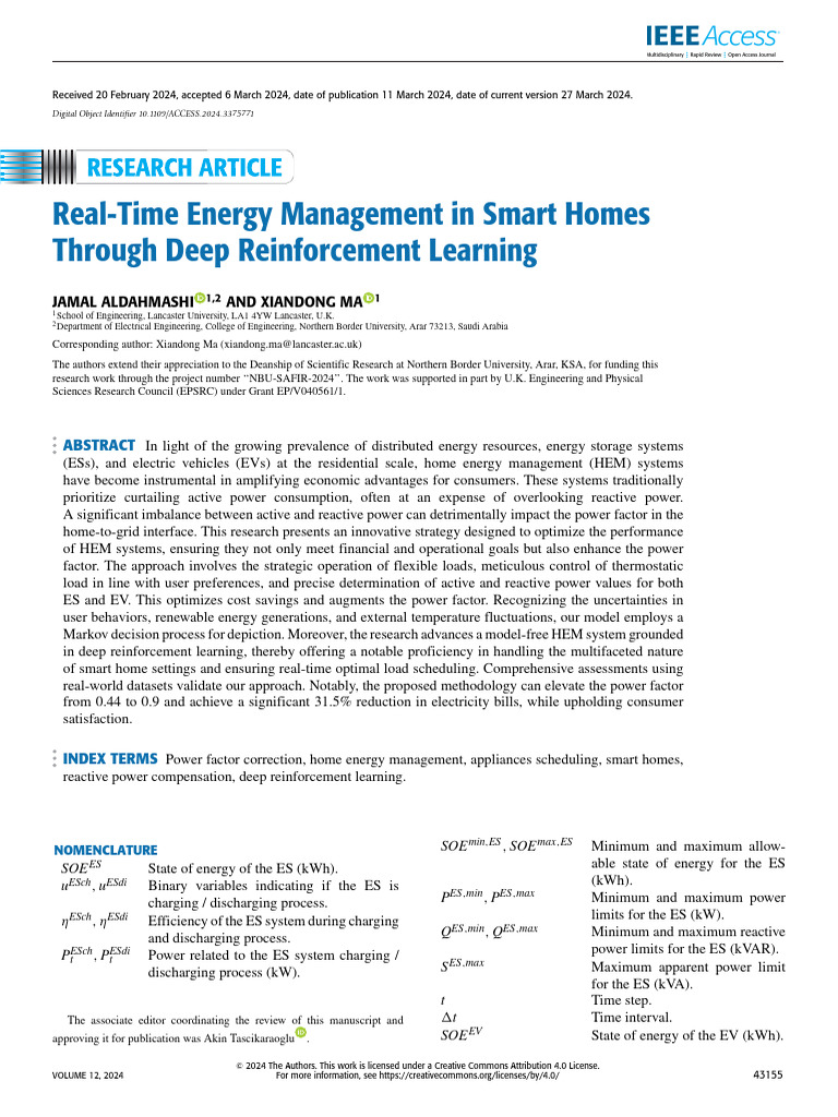 Real-Time Energy Management in Smart Homes Through Deep Reinforcement Learning | PDF ...
