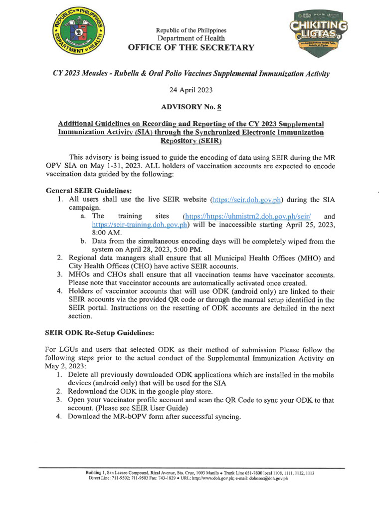 ADVISORY NO. 8 Additional Guidelines On Recording and Reporting of The ... ADVISORY NO. 8 Additional Guidelines On Recording and Reporting of The ...