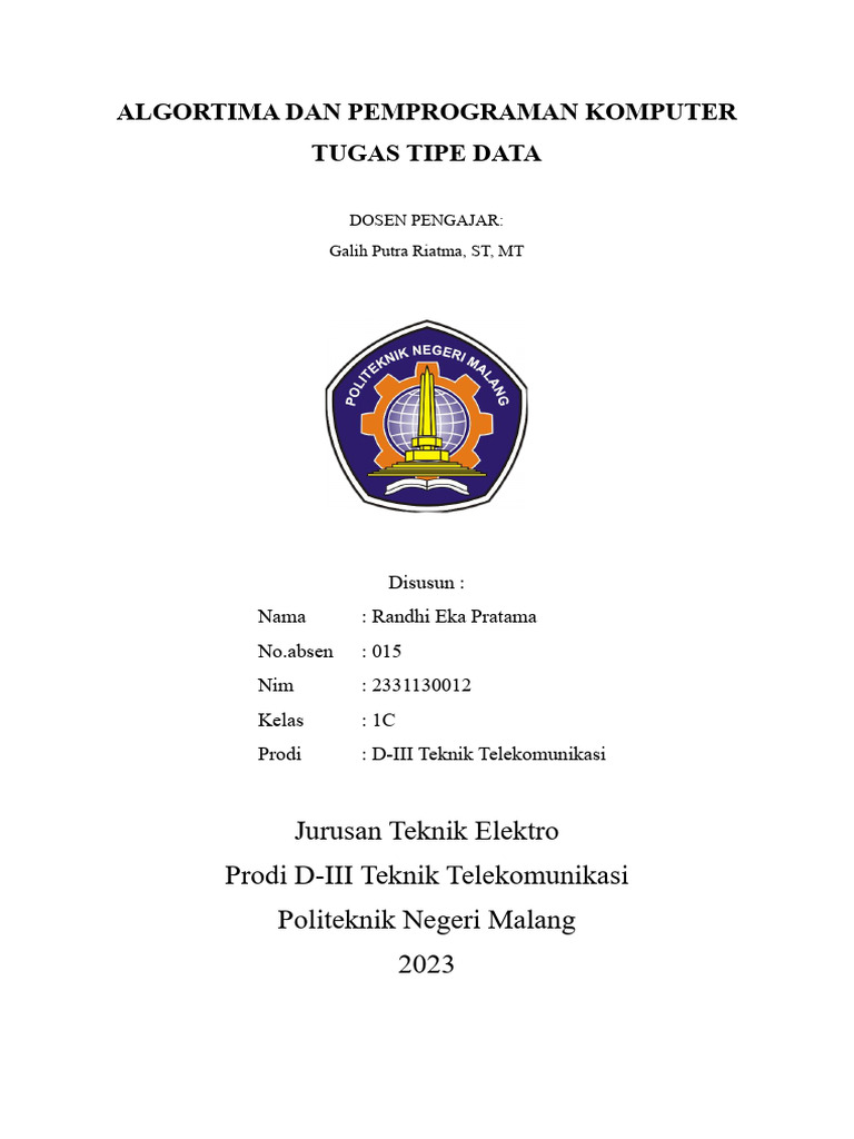 Randhi Eka Pratama Tugas Tipe Data No.15 | PDF | Komputer | Teknologi ...