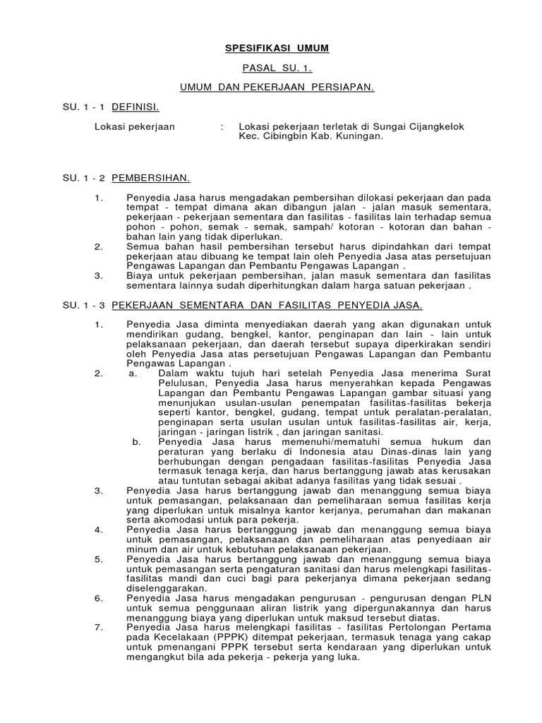 Spesifikasi Umum Cijangkelok 2020 | PDF