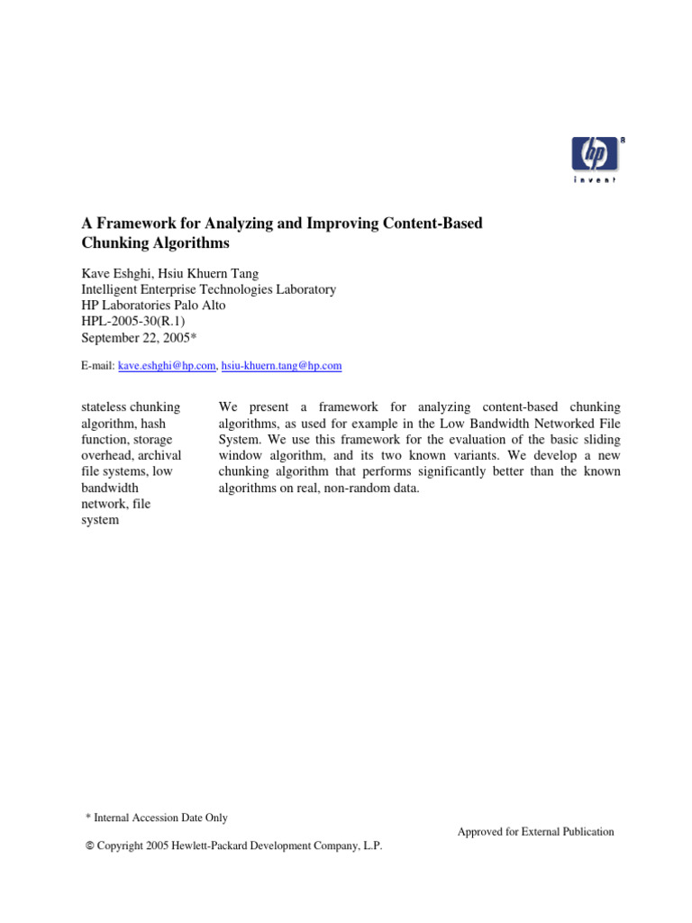A Framework For Analyzing and Improving Content-Based Chunking Algorithms - 2005 | PDF ...