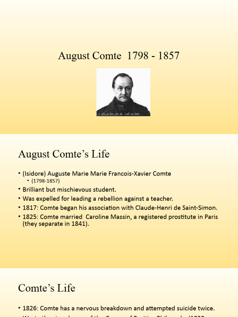 August Comte 1798 - 1857 | PDF | Positivism | Sociology