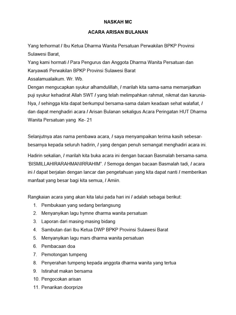 Naskah MC Acara Hut DW | PDF