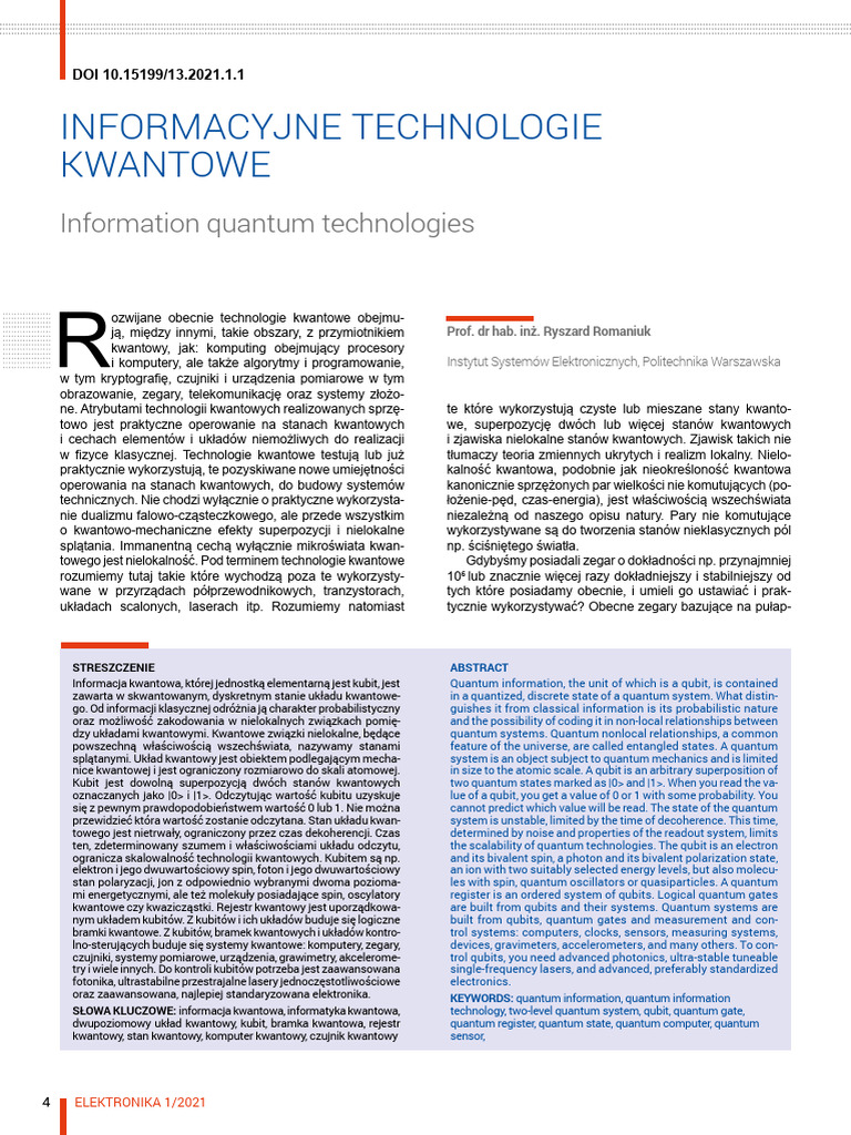 Information Quantum Technologies | PDF
