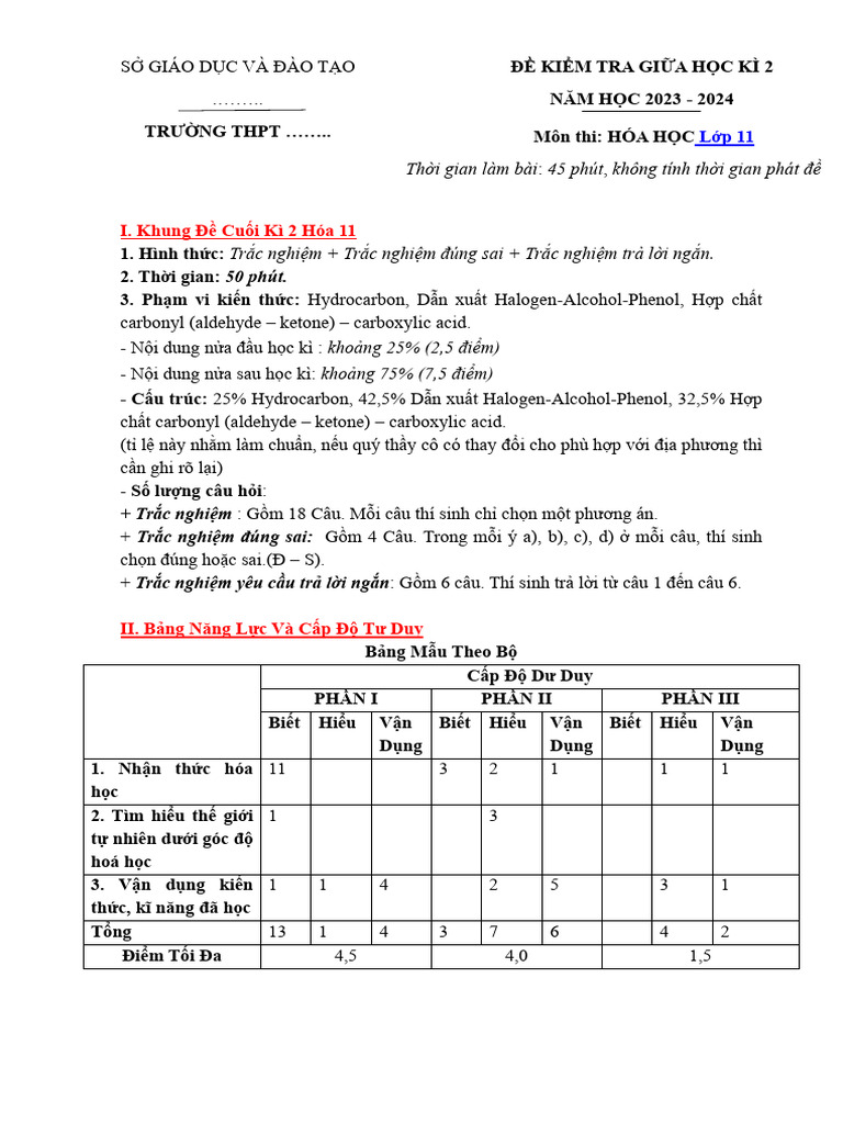 De Thi hk2 Hoa Hoc 11 KNTT | PDF