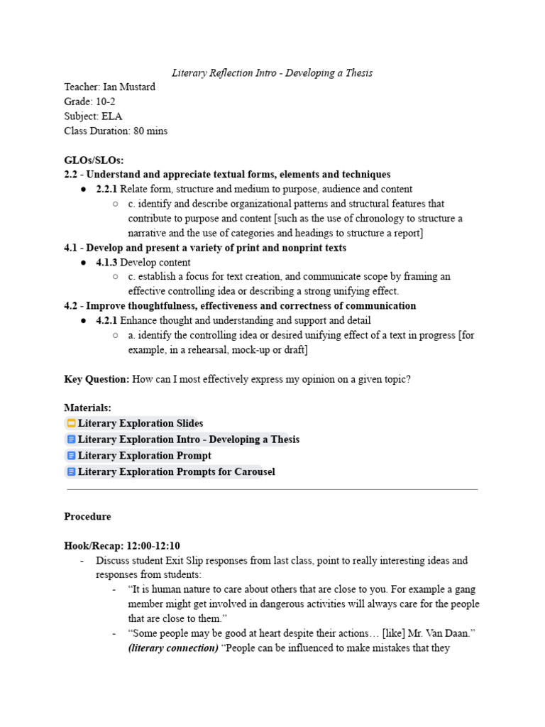 Thesis Development in ELA Class | PDF | Liberal Arts Education | Cognition