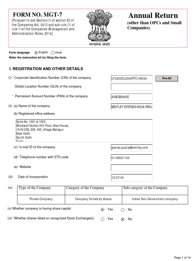 Annual Return Form MGT-7 Details | PDF | Securities (Finance ...