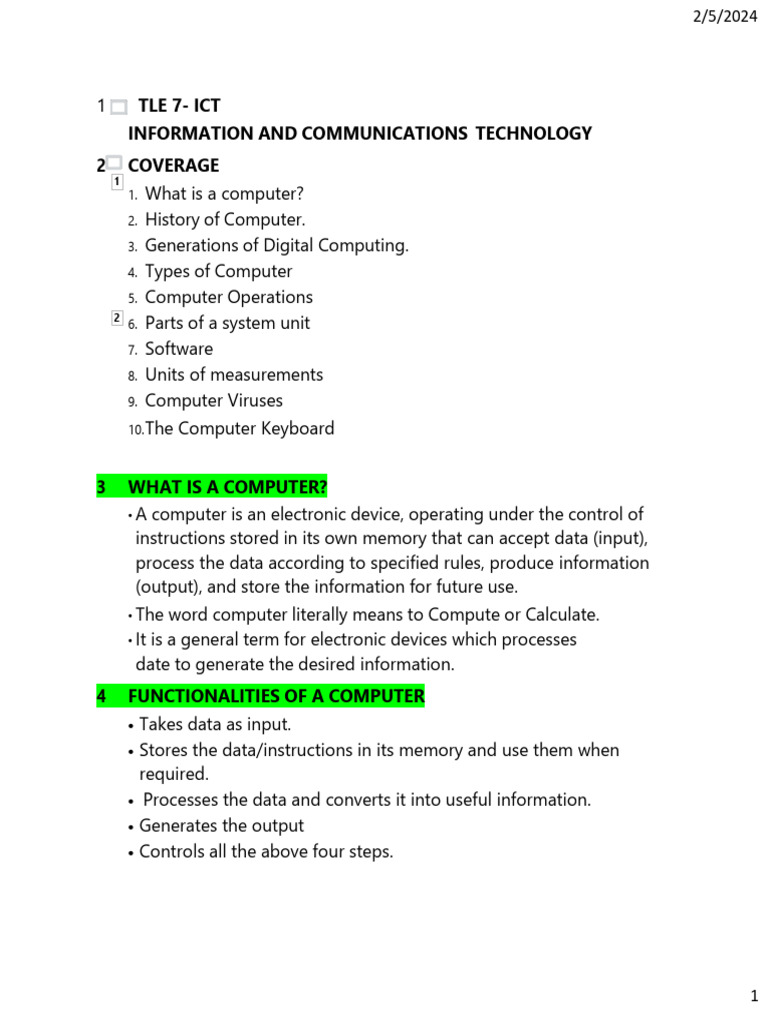 TLE 7 History of Computers wk1 2 | PDF | Computing | Computer Science