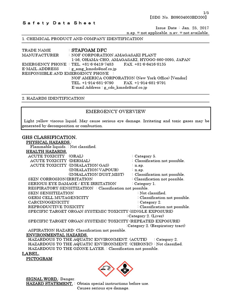 【SDS】STAFOAM DFC | Download Free PDF | Toxicity | Firefighting
