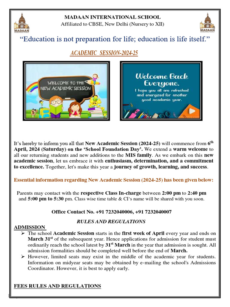 Essential Guidelines for the New Session 2024-25 | PDF | Bus | Fee
