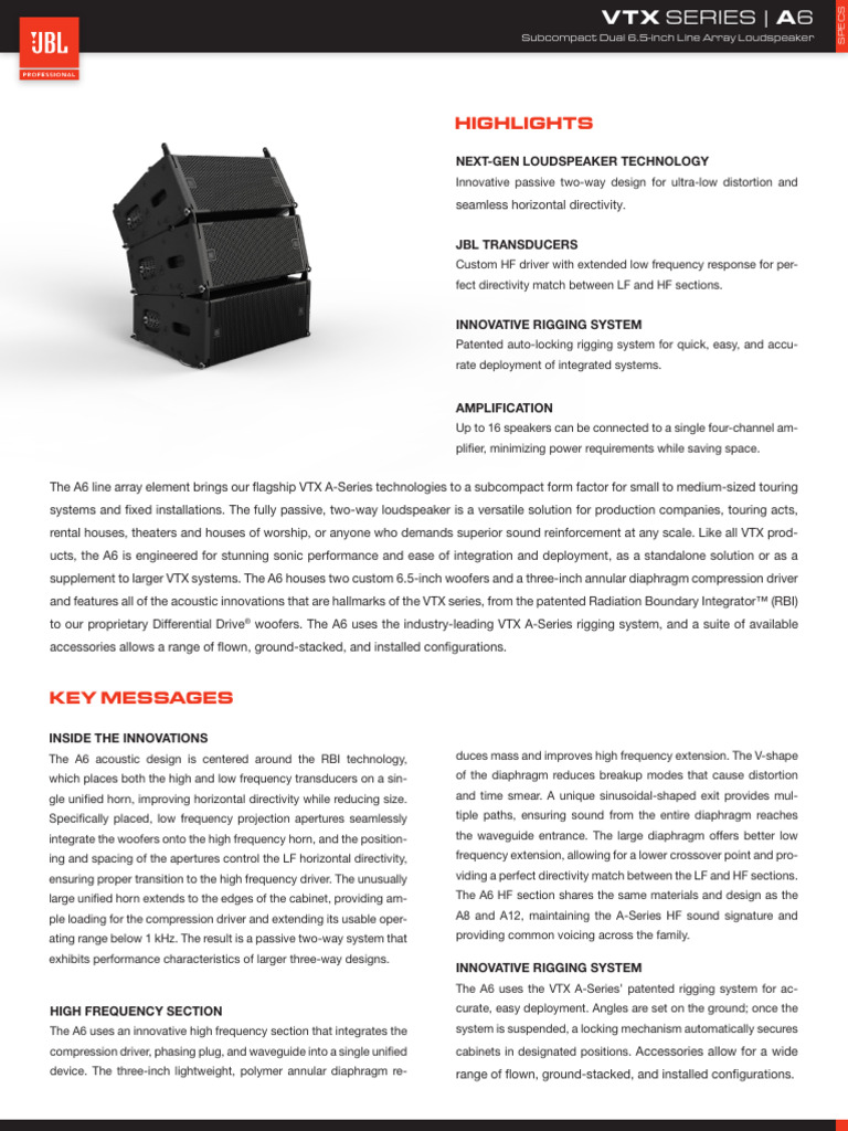 VTX A6 Spec Sheet - 1000364833A-EN | PDF | Loudspeaker | High Frequency