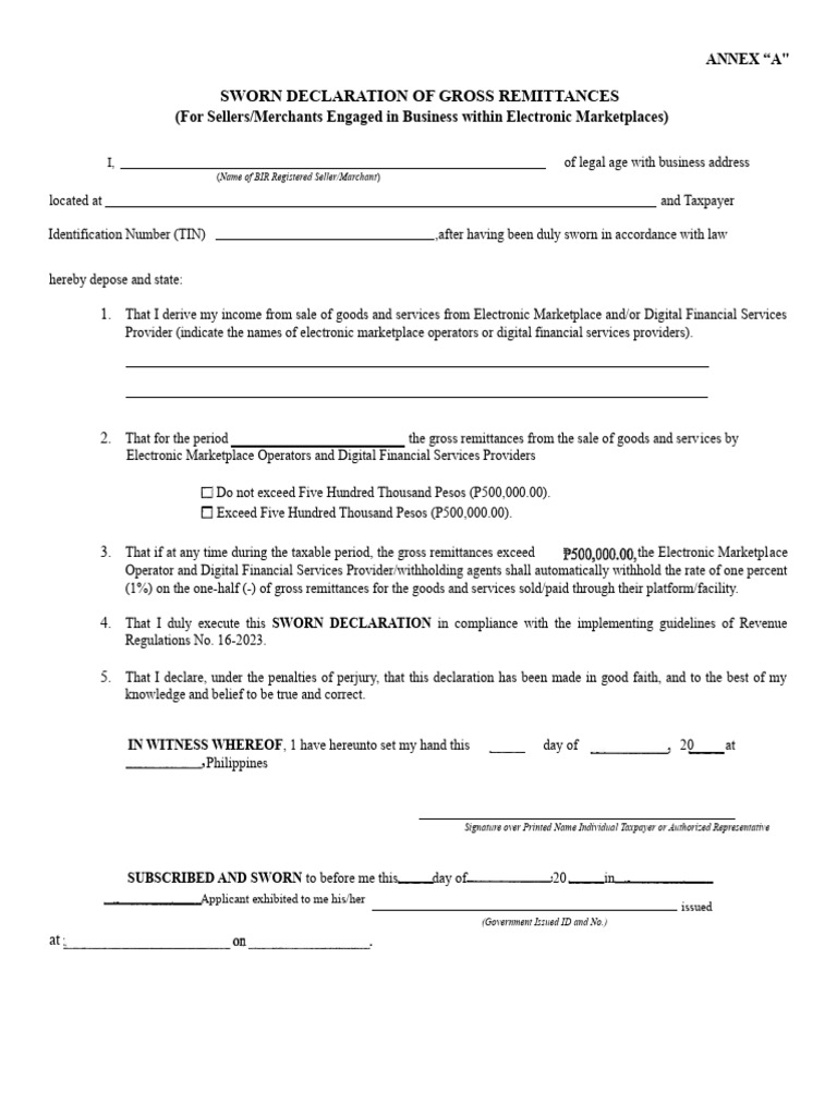 RMC No. 8-2024 Annex A Template | PDF | Public Finance | Economies