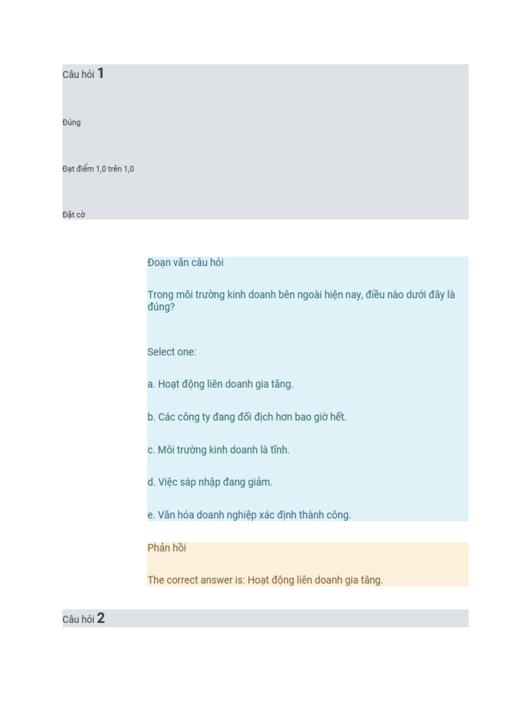 Quiz 2 - Môi Trư NG T CH C | PDF
