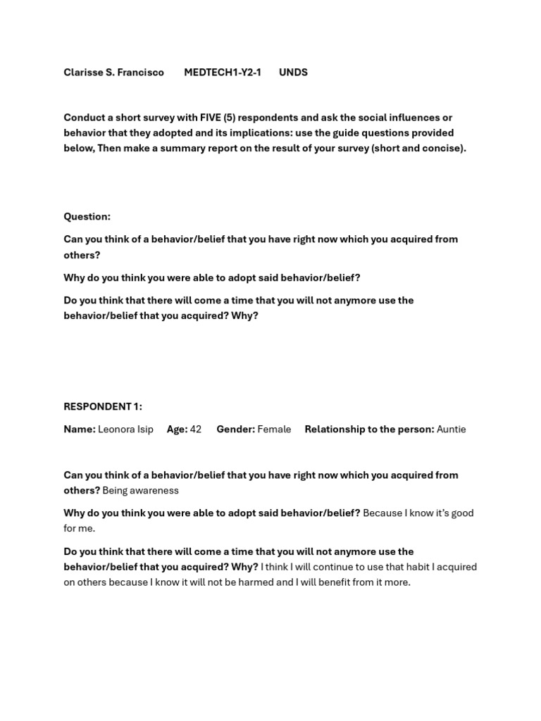 ACTIVITY Survey | PDF | Behavior | Psychological Concepts