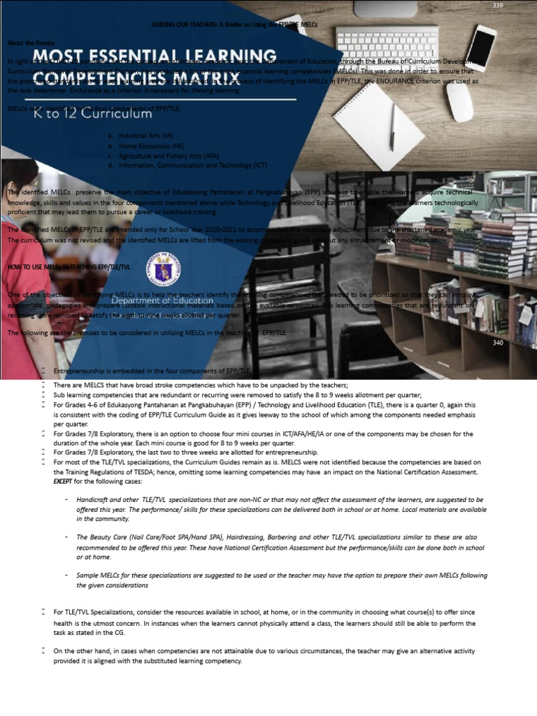TLE 9 - Most-Essential-Learning-Competencies-Matrix | PDF | Learning | Embroidery