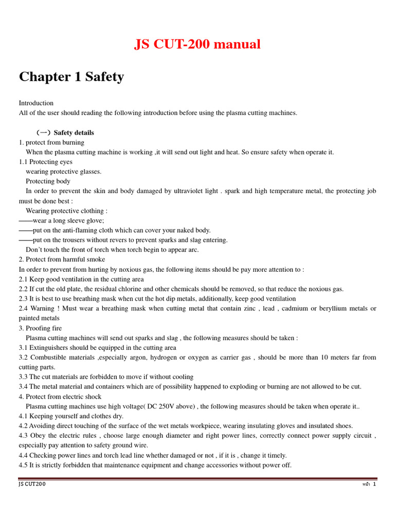 JS-CUT-200-use-manual | PDF | Power Supply | Electric Arc