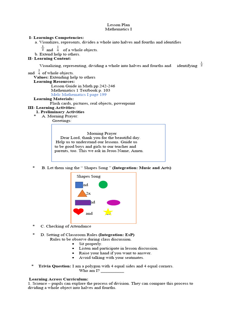 Demo Lesson Plan Math | PDF | Learning | Cognition