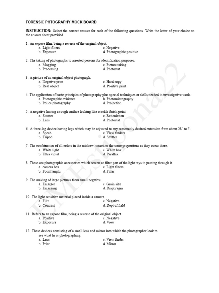 Forensic Phtography Mock Board | PDF | Camera | Exposure (Photography)
