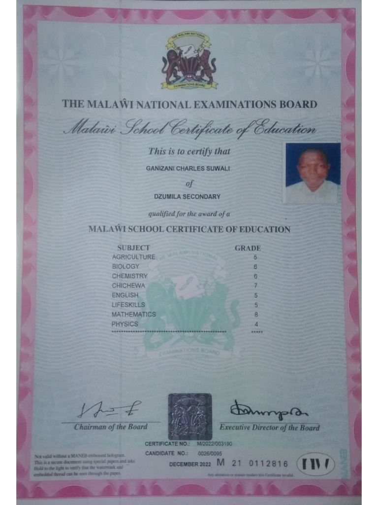 Ganizai Suwali Msce Certificate 2022 | PDF