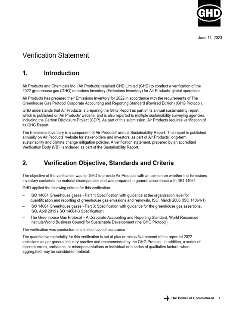 2022 Greenhouse Gas Verification Statement | PDF | Greenhouse Gas ...