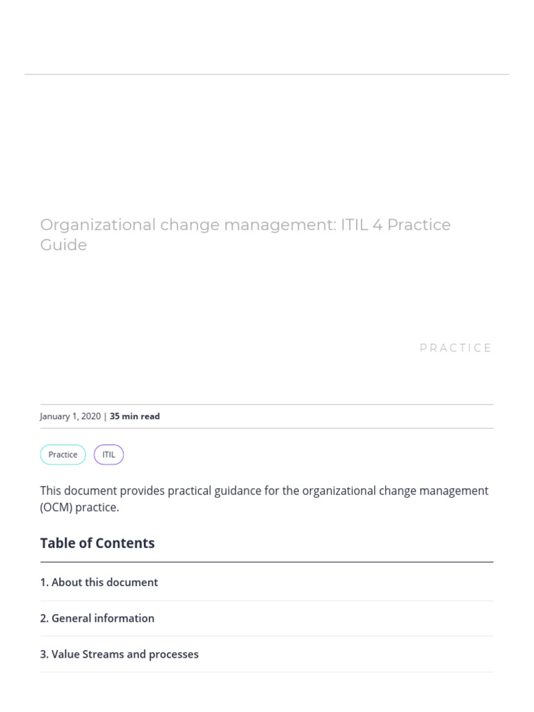Organizational change management ITIL4 Practice Guide Axelos | PDF ...