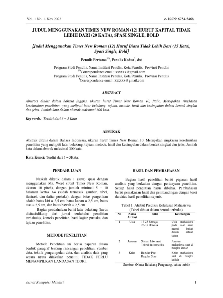 Template Jurnal Komputer Mandiri ITSM | PDF