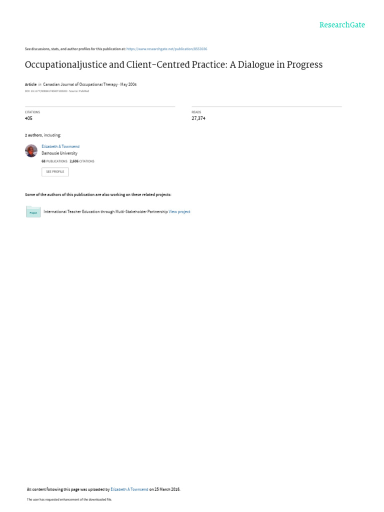 Occupational Justice and Client-Centred Practice: A Dialogue in ...