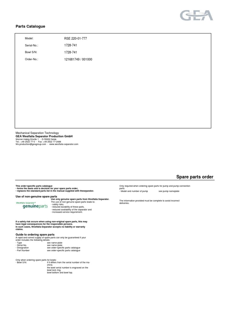 GEA RSE 220-01-777 Parts Catalogue | PDF | Screw | Valve