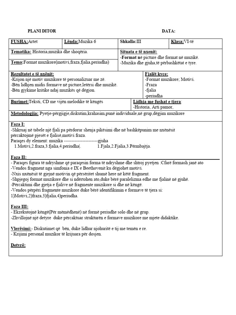 Plani Ditor Format Muzikore | PDF