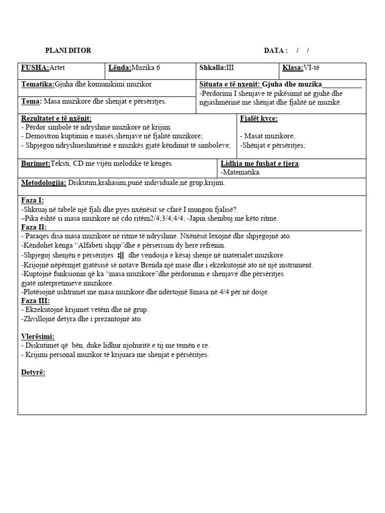 PLANI DITOR Masa Muzikore | PDF