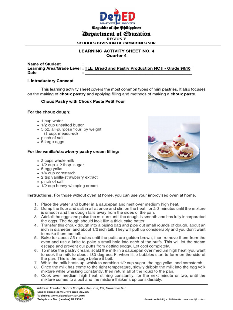 Choux Pastry Production Guide | PDF | Custard | Foods
