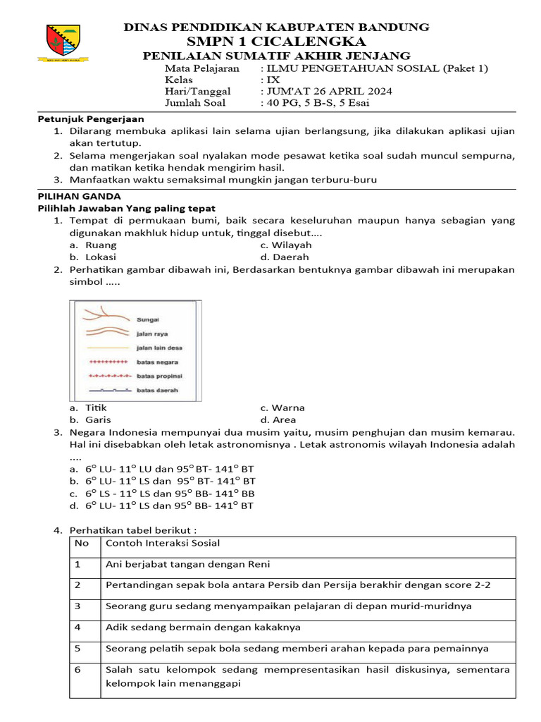 Soal Psaj Ips Paket 1 2024 | PDF