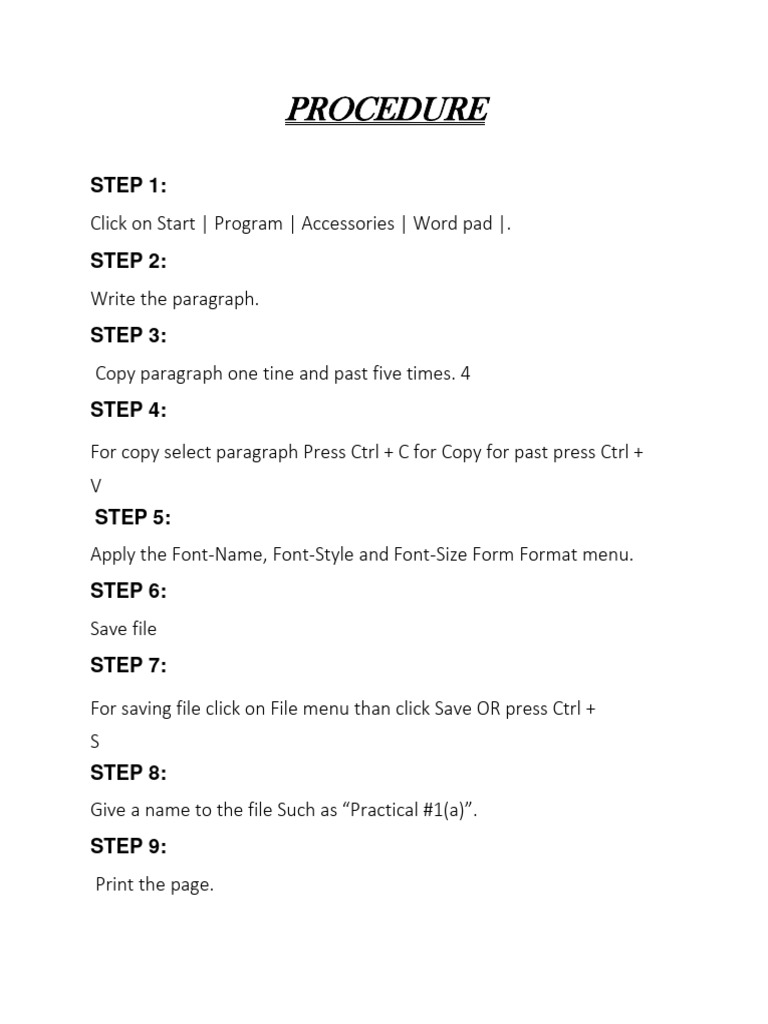 Practical 1 (A) Procedure Up | PDF