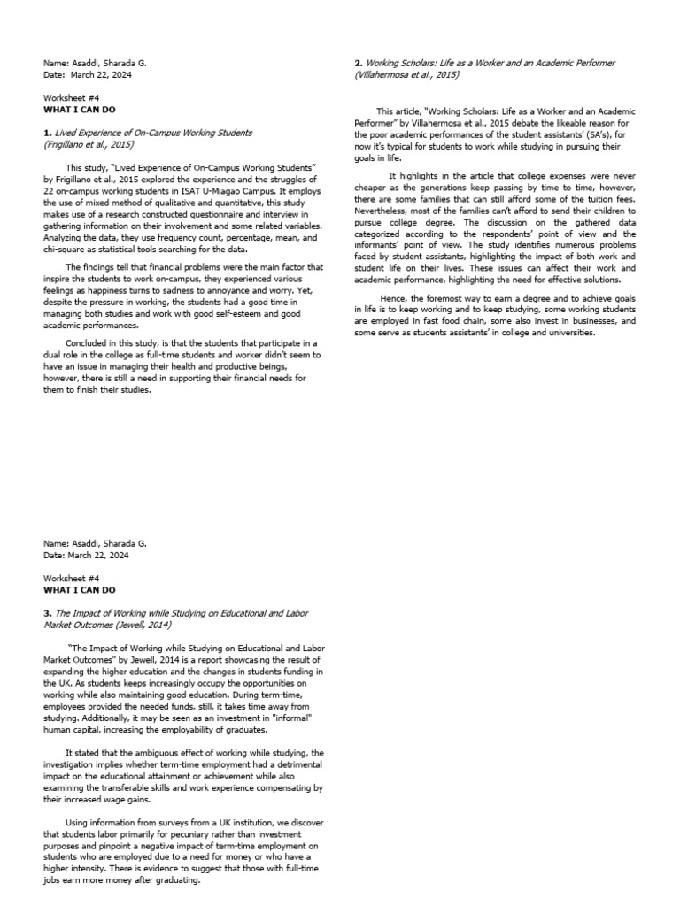 Working Scholars: Life As A Worker and An Academic Performer ...