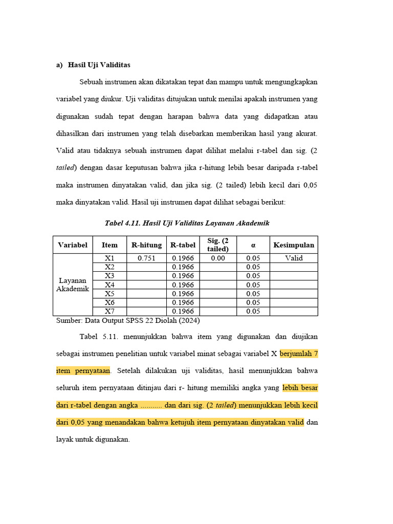 Hasil Uji Validitas Dan Reliabilitas | PDF