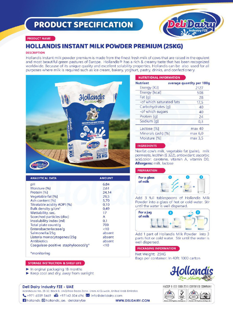 Hollandis Instant Milk Powder Premium | PDF