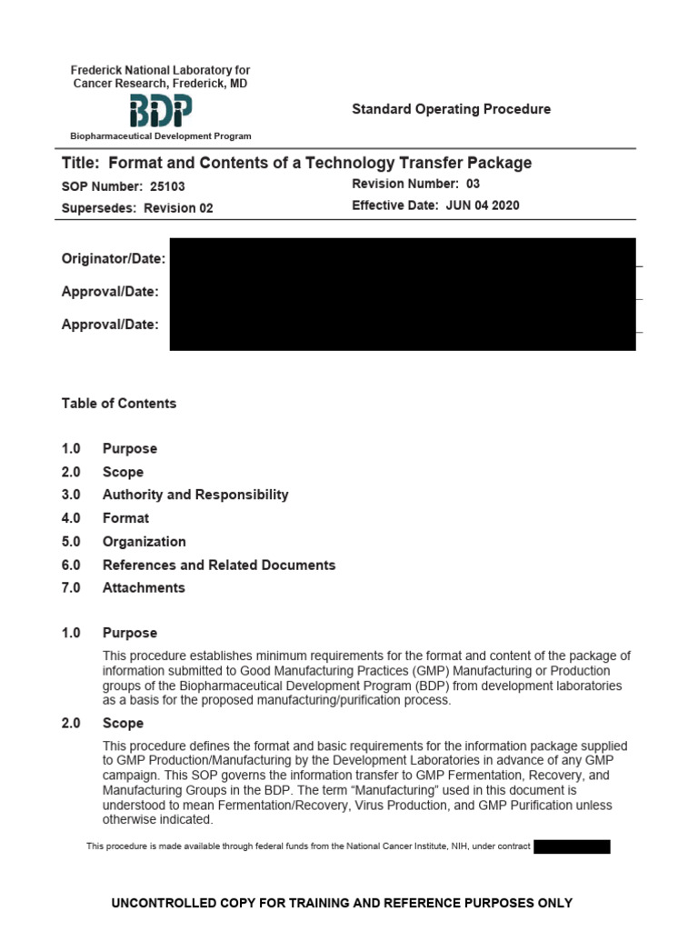 Technology Transfer Package SOP Guide | PDF | Assay | National ...