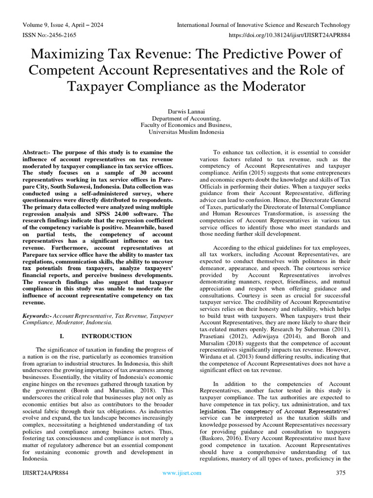Maximizing Tax Revenue: The Predictive Power of Competent Account ... Maximizing Tax Revenue: The Predictive Power of Competent Account ...