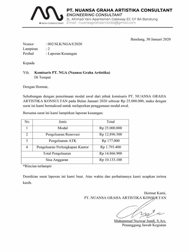 Surat Laporan Keuangan | PDF