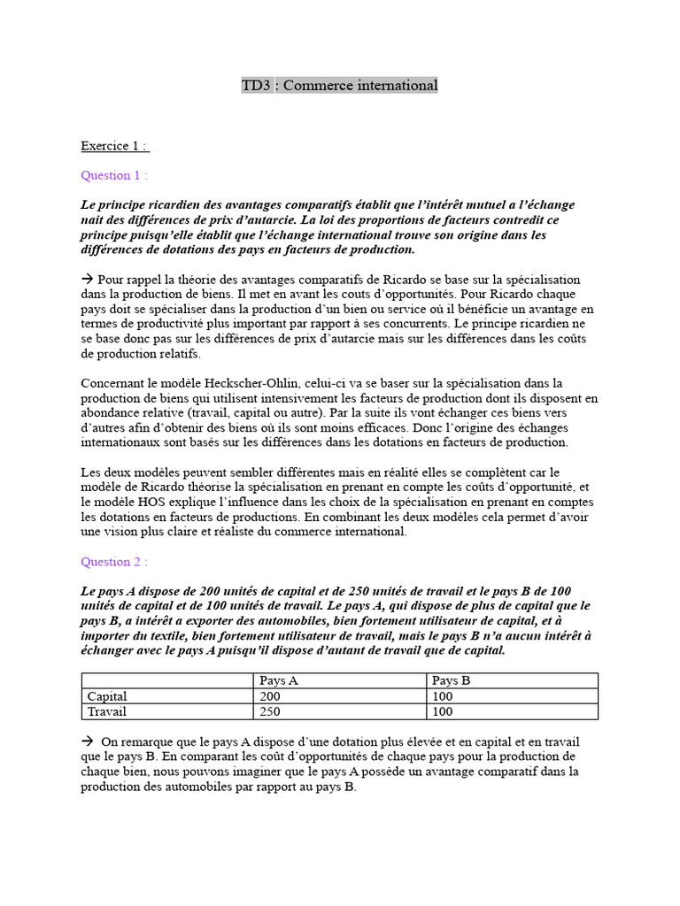 TD3 Commerce International | PDF | Avantage comparatif | Business