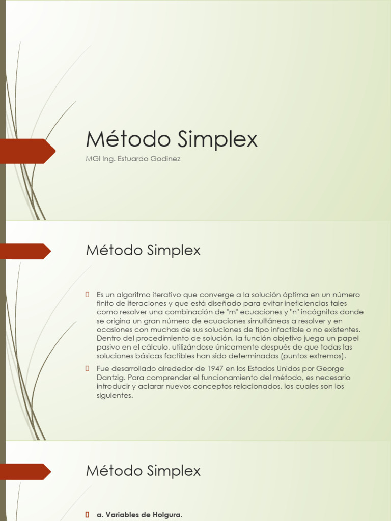 Método Simplex: Optimización y Ejemplo | PDF | Análisis numérico | Matemáticas Aplicadas