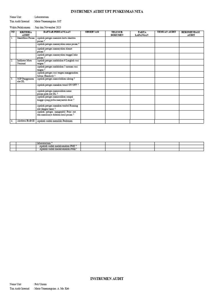 Instrumen Audit Internal Upt Puskesmas Nita | PDF | Pengembangan Diri ...